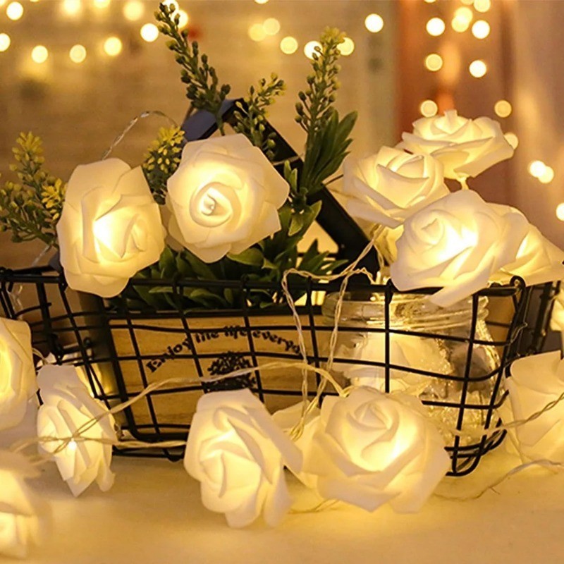 LED Rose String Lights White Pink Red Rose Wedding Party Decoration ...