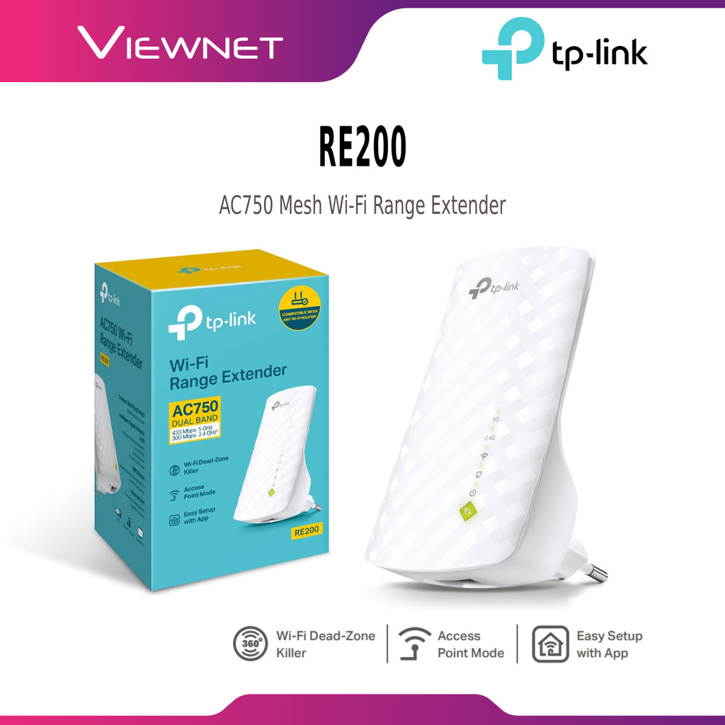 TP-LINK RE200 AC750 DUAL-BAND MESH WI-FI RANGE EXTENDER WITH WI-FI DEAD ...