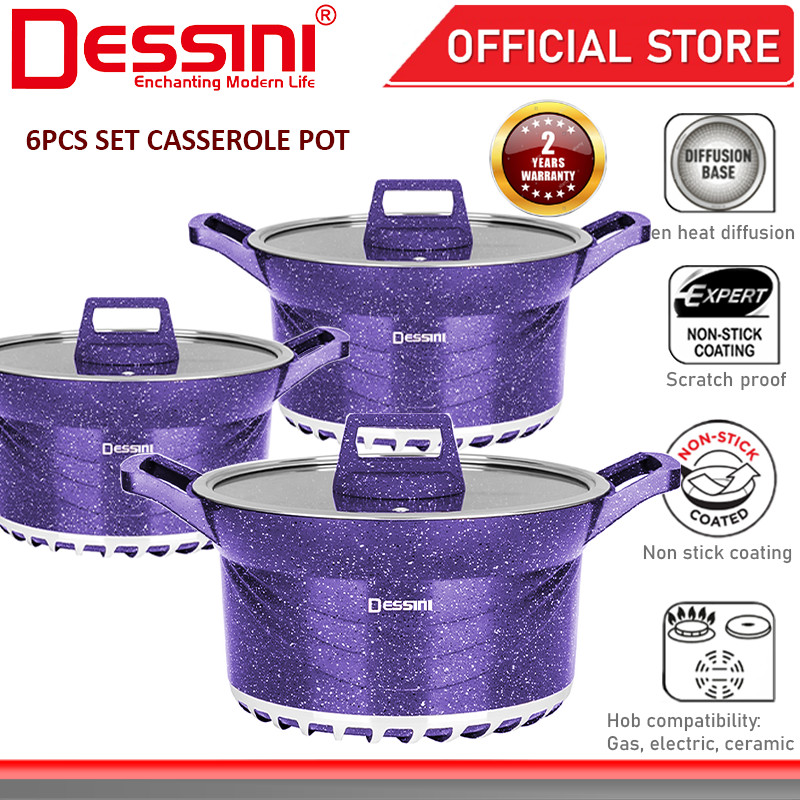 DESSINI ITALY Die Cast Aluminium Non-Stick Casserole Pot Bowl Deep Fry ...