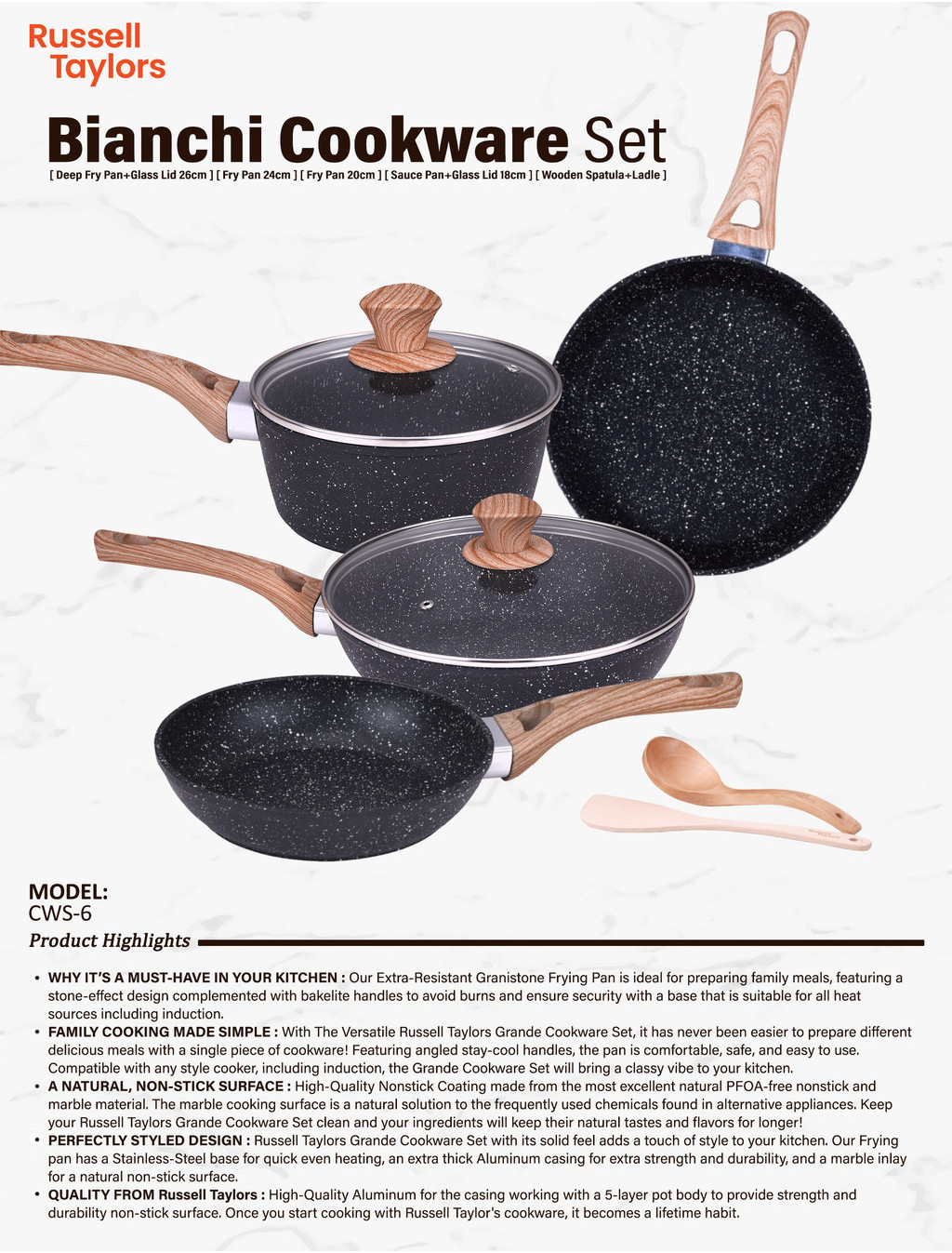 Russell Taylors Bianchi Grande All Hobs Cookware Set CWS-6 Deep Fry Pan ...