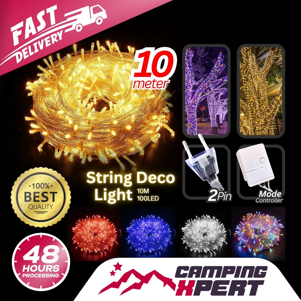 2PIN 10 / 15 / 20M 100 LED String Decor Light Fairy LED String Light ...