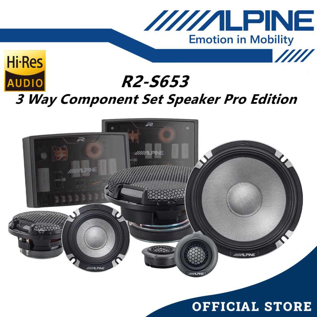 Alpine R-Series 6.5" Hi-Res Pro 3 Way Component Car Speaker Set R2-S653 ...