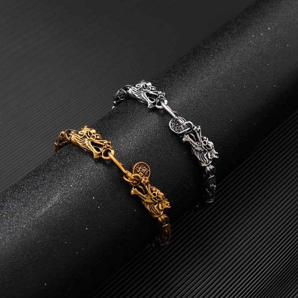 Mens Dragon Viking Bracelet Stainless Steel Gold Silver Woven Chain ...