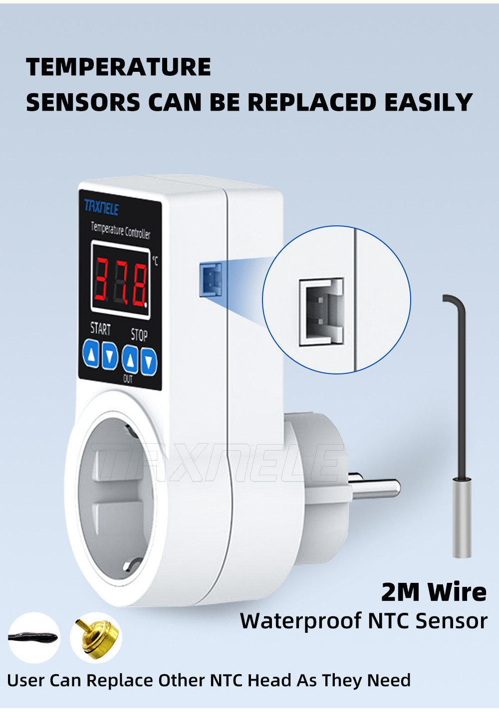 Socket Type Digital Temperature Controller Socket Outlet 110v 220v Thermostat Ntc Sensor Probe