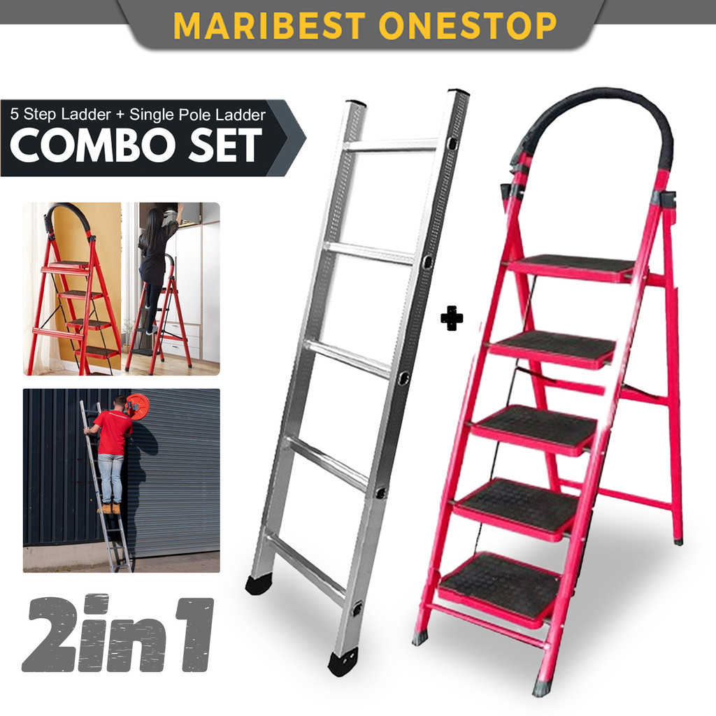 Foldable 5 Step Ladder Medium Duty Tangga Lipat Multipurpose Steel ...