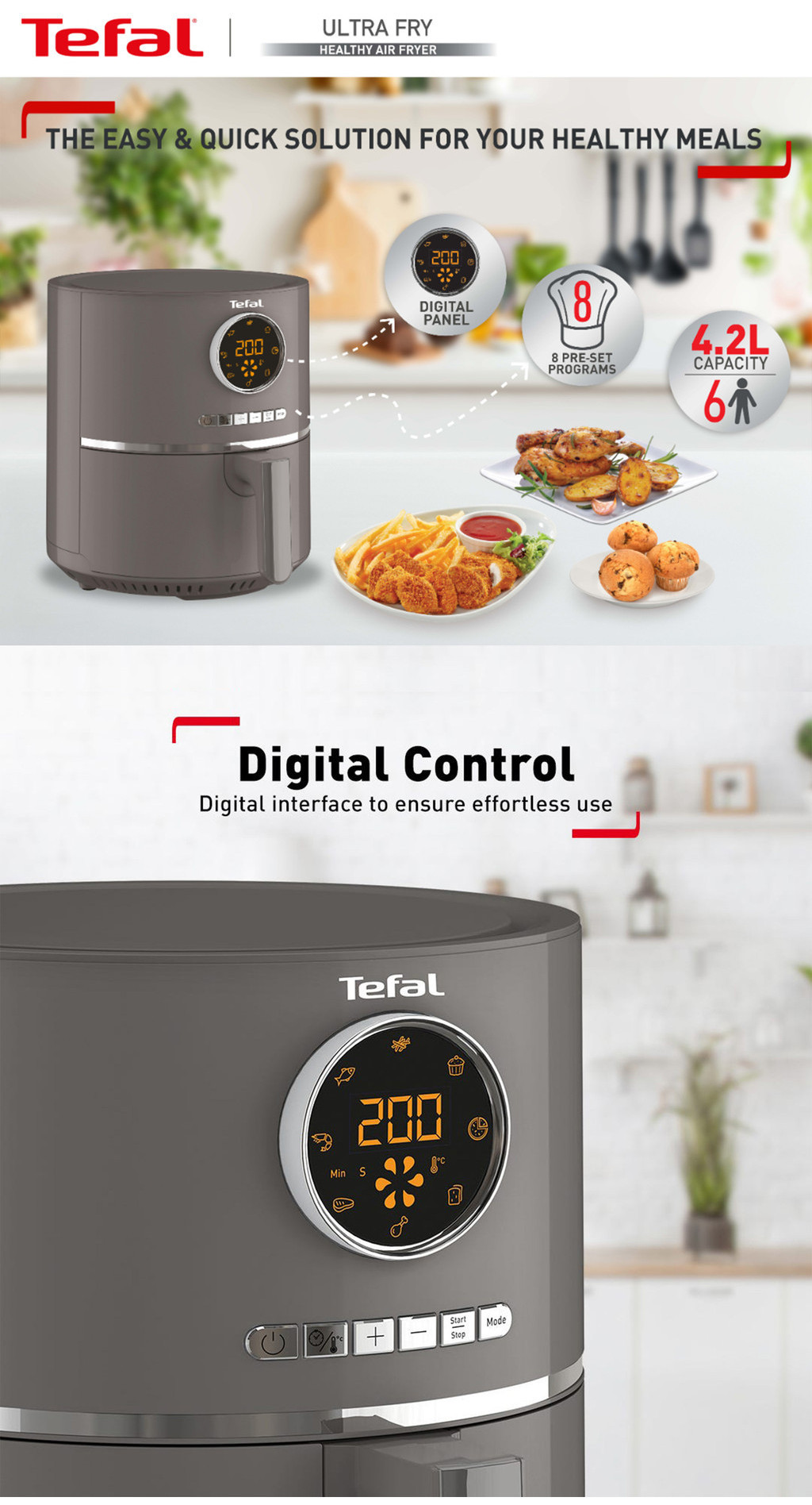 Tefal 4.2 Liter Digital Air Fryer Ultra Fry Healthy EY111B40 EY111B ...