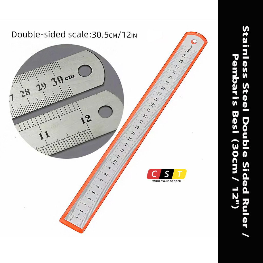 Stainless Steel Double Sided Ruler / Pembaris Besi (30cm / 12 ...