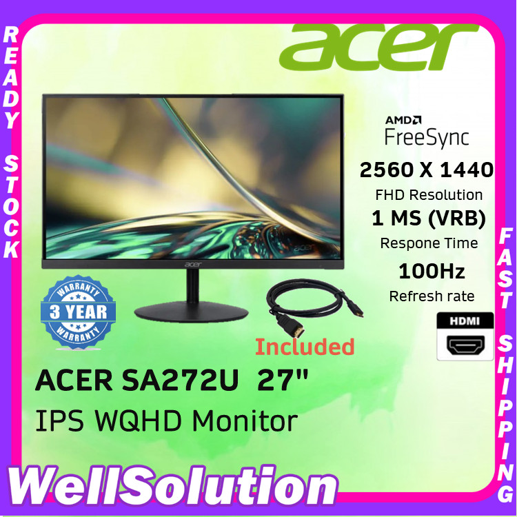 ACER SA272UE 27" MONITOR ( 2560 x 1440,100 Hz ,1 ms,IPS Panel ...