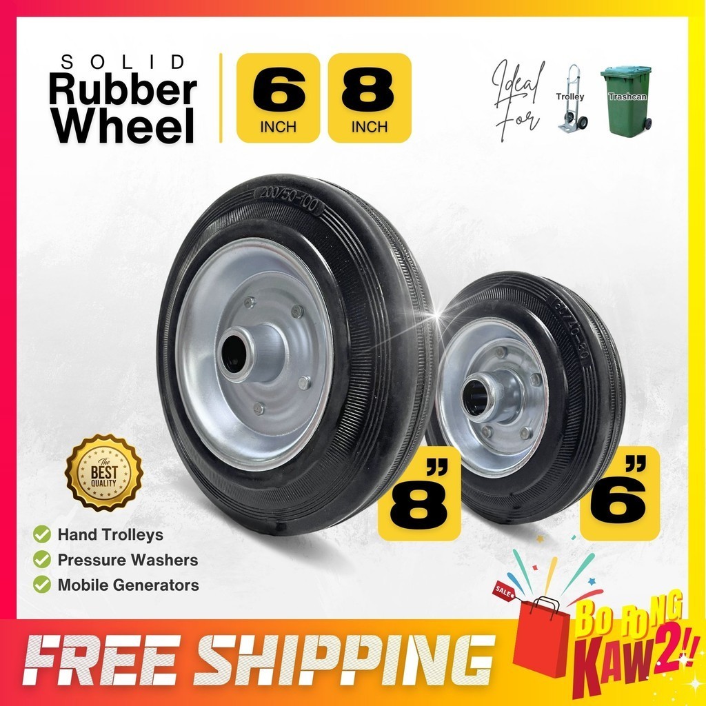 6 / 8 inch Solid Rubber Wheel Replacement for Trolley Trash Can ...