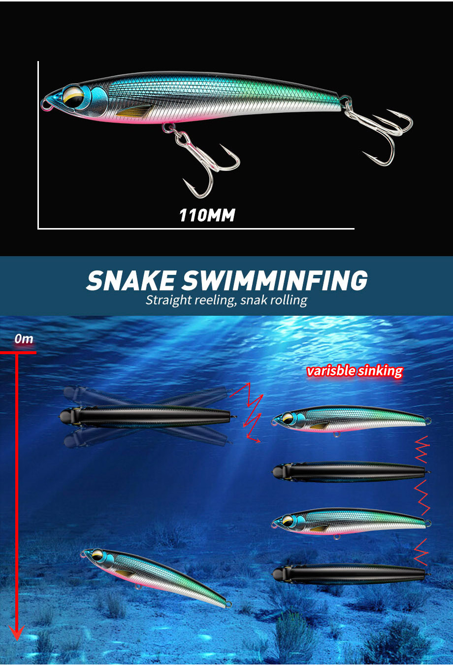Sinking Pencil Fishing Lures 110MM 58G Wobbler Stickbait Artificial ...