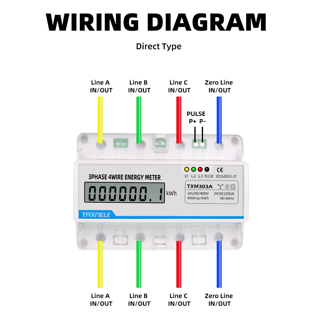 TAXNELE Digital Display Energy Meter 380V 100A LCD Counter 7P ...