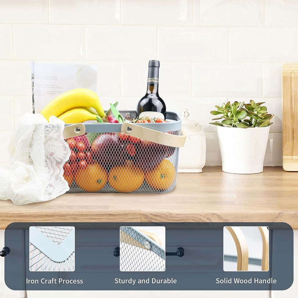 BSU Raga Besi Buah Sayur Portable Fruit Basket Wooden Handle Organizer ...