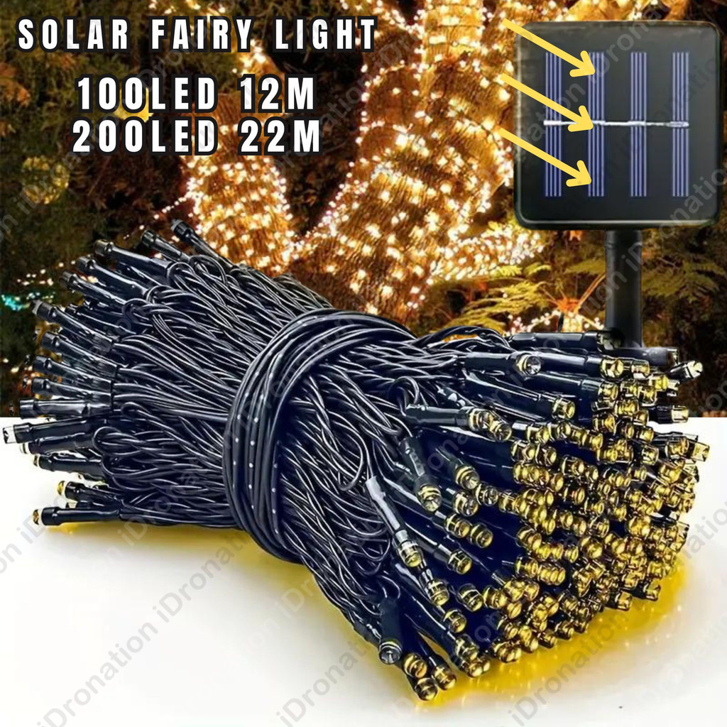 Solar LED Fairy Light String 12M 100LED 22M 200LED Lampu Raya Lip Lap ...