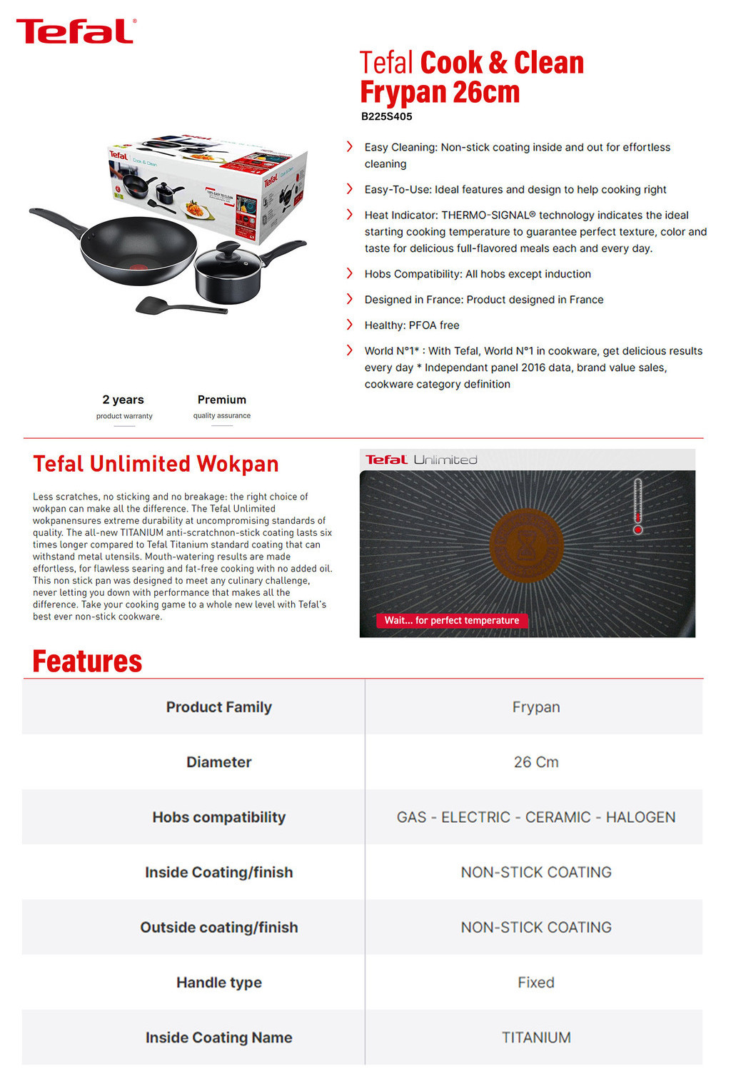 Tefal Cook & Clean Series All Hobs Induction Saucepan + Wokpan B225S405 B225S4 B225S | Shopee ...