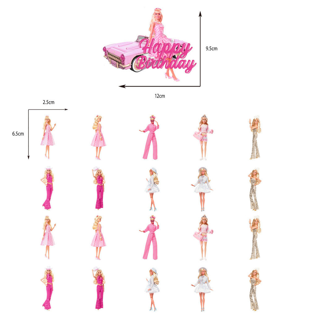 Pink Barbie Themed Party Decoration Sets Banners Cake Flags Toppers ...
