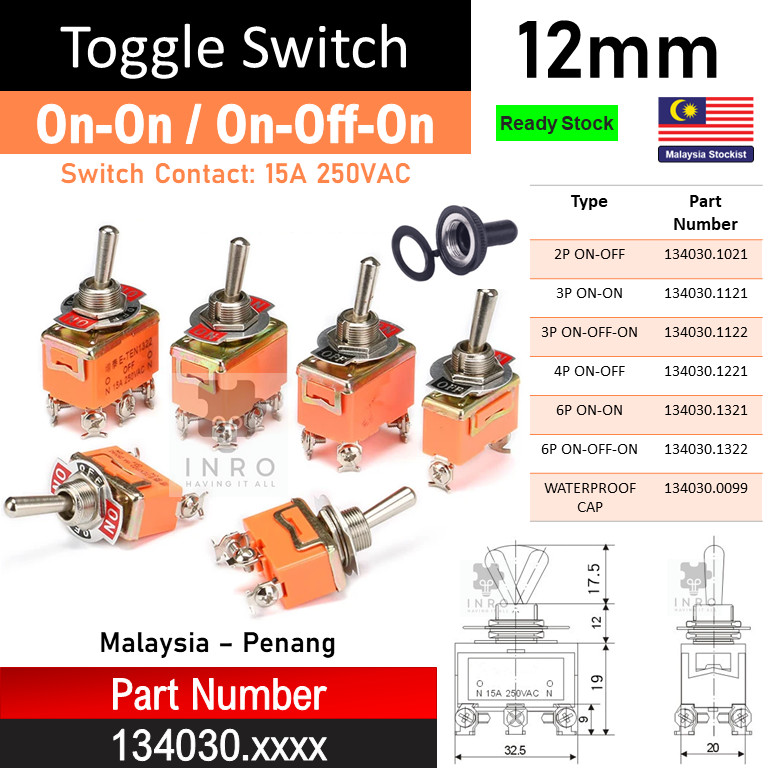 12mm Toggle Switch 2P 3P 4P 6P On On Off On Off On Waterproof Cap ...