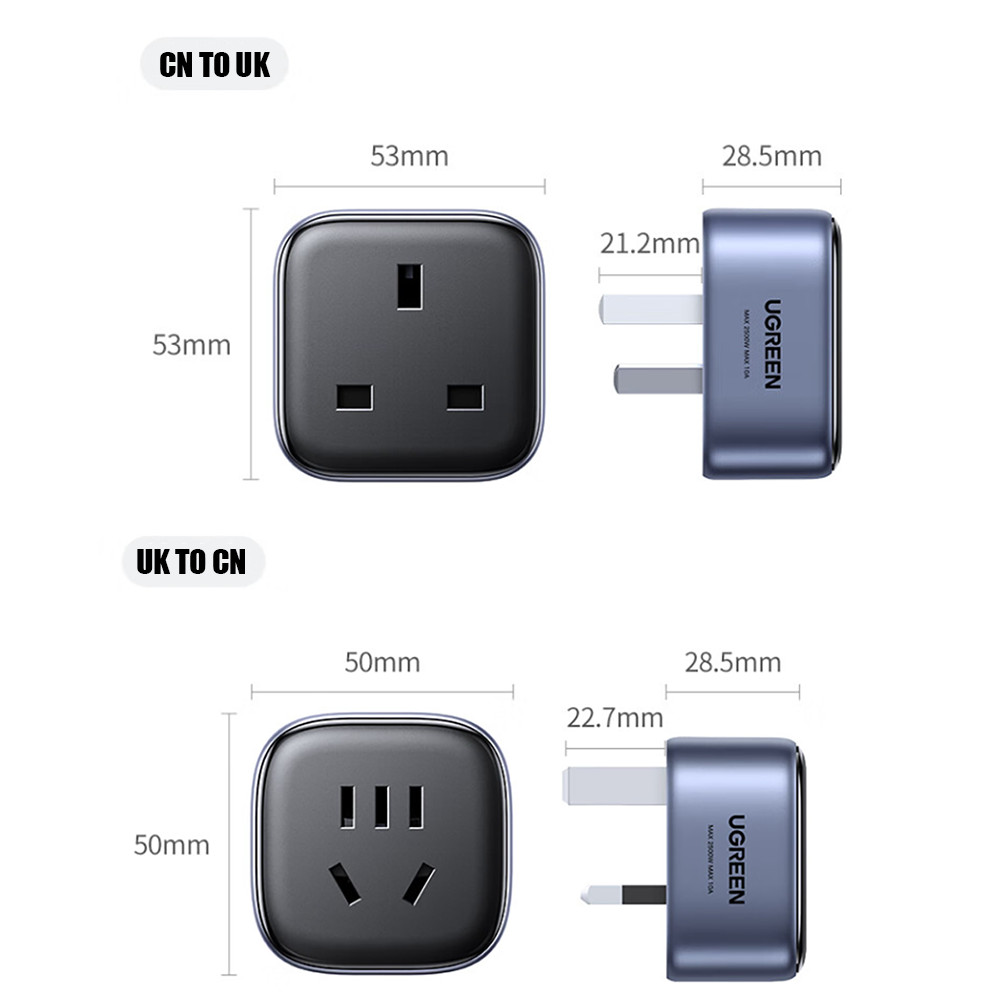 UGREEN adapter Multi-country Travel 250V Power to Socket Converter ...
