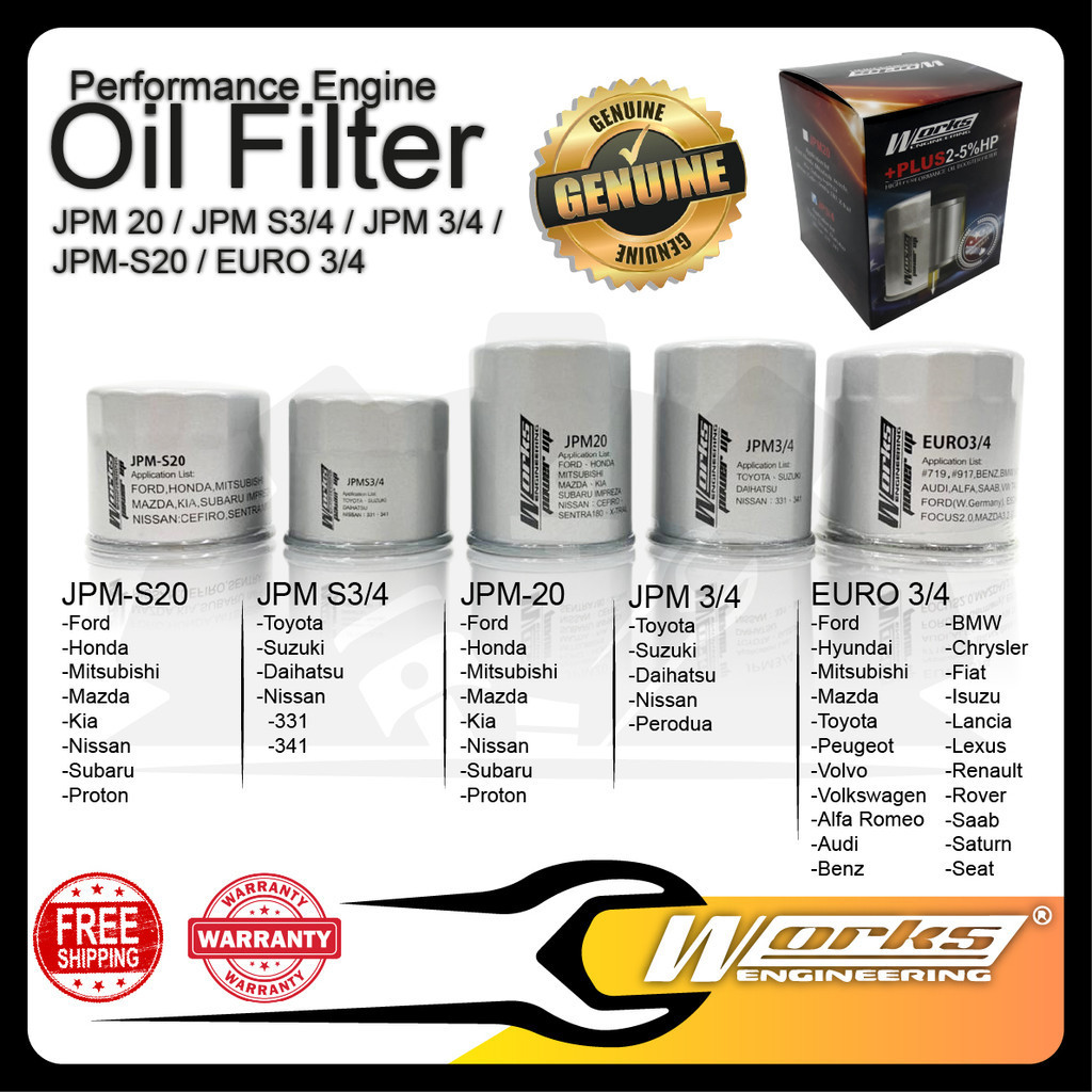 Works Engineering Performance Engine Oil Filter JPM 20 EURO JPM 3/4 JPM ...