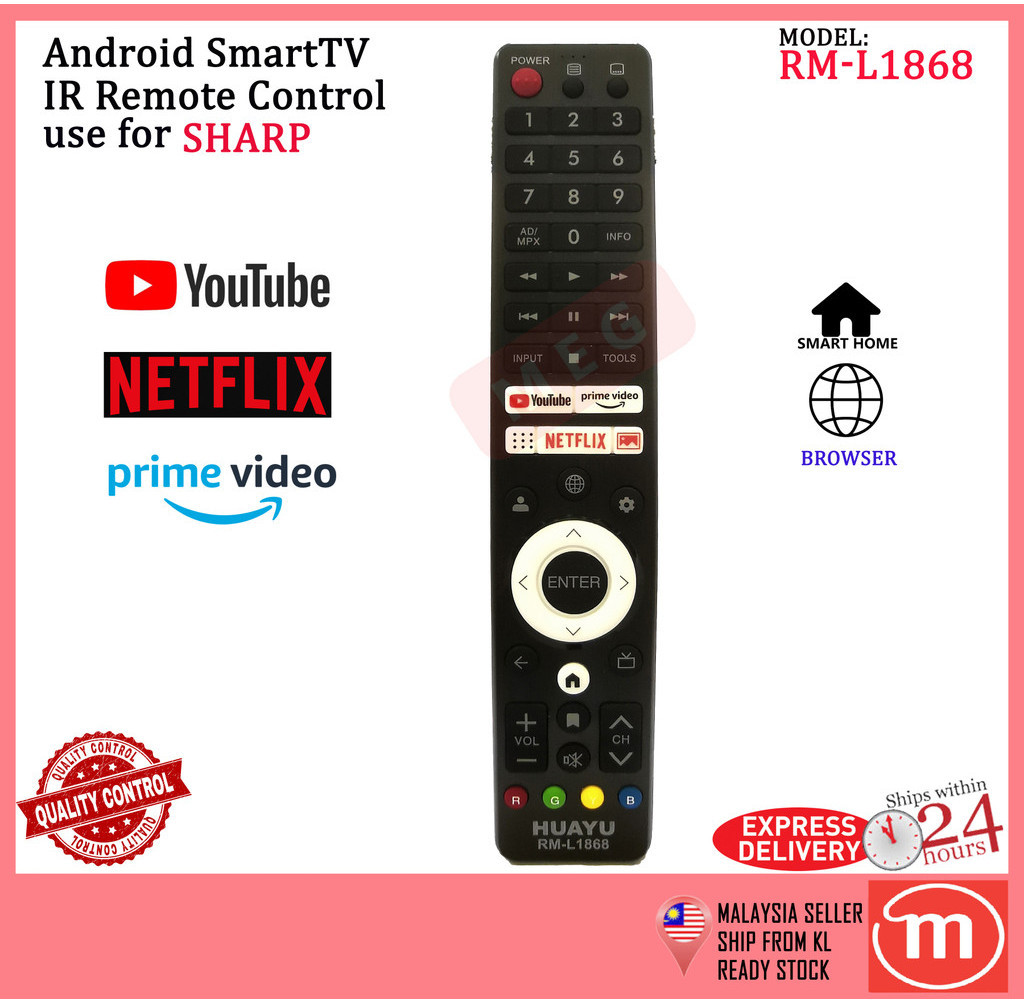 SHARP AQUOS SMART TV ANDROID TV REMOTE CONTROL REPLACEMENT with YOUTUBE ...