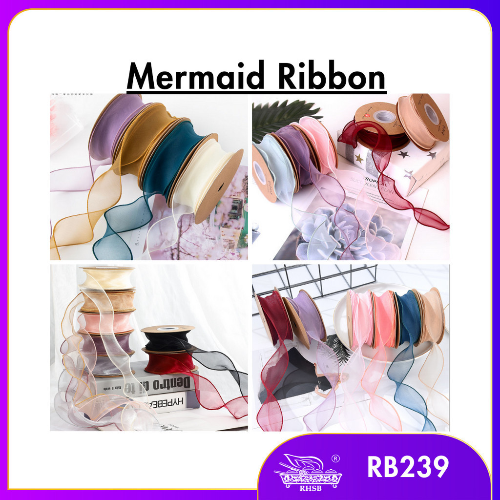 MERMAID RIBBON/WRAPPED FLOWER RIBBON/REBEN ORGANZA/ RIBBON HADIAH /GIFT ...