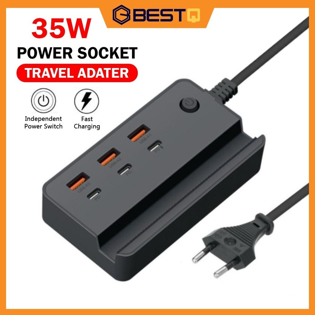 35W Fast Charging 3 USB & 3 Type-C PD Output Port USB Charger Adapter ...