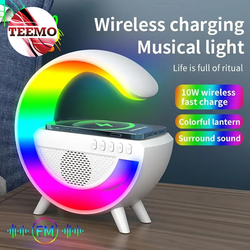 Teemo 10W LED Atmosphere Light RGB Wireless Charger Bluetooth Speaker Table Lamp With Light ...