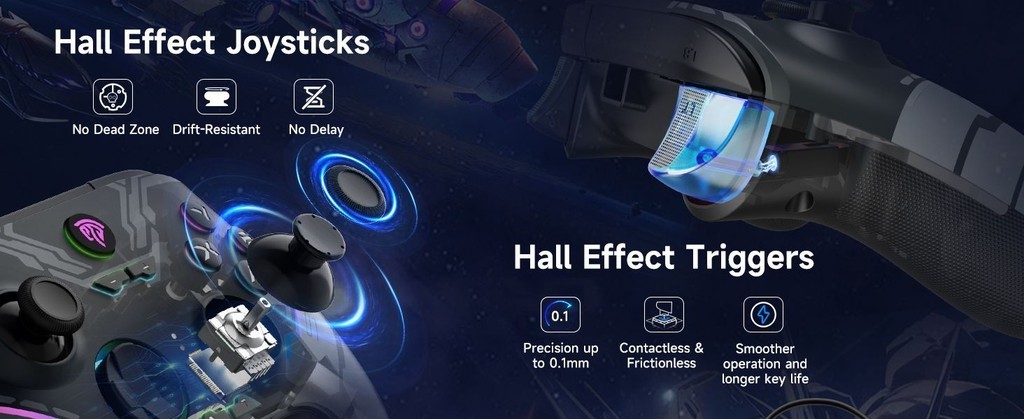 EasySMX X15 Gamepad Game Controller with Hall Joystick & Trigger Bluetooth + Wired + 2.4G ...