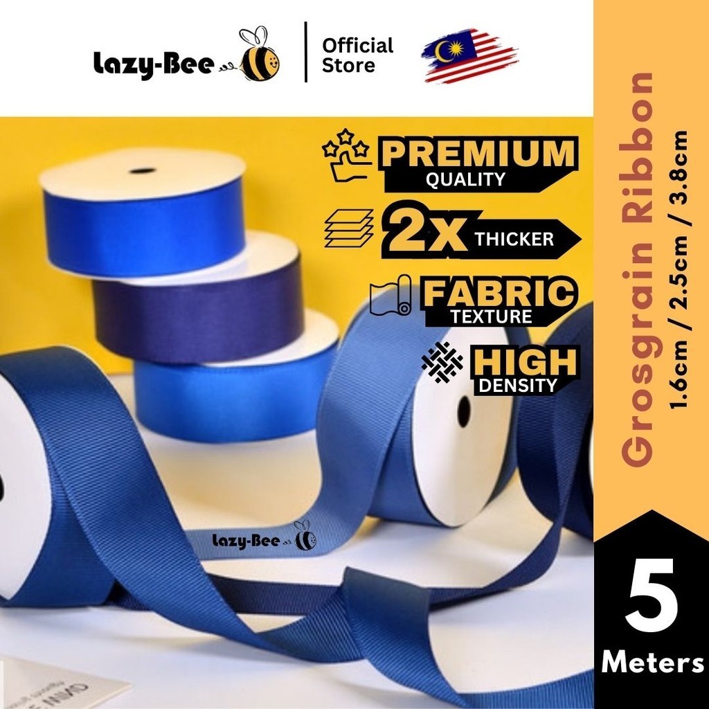 LAZY BEE 5 meter French Antique Blue Cobalt Grosgrain Ribbon Reben Door Gift Wrap Pack Party ...