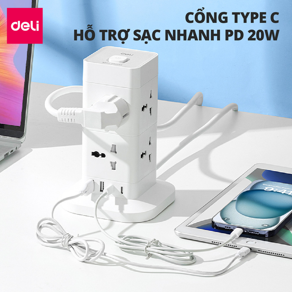 Deli Multifunctional Power Socket Square Socket USB Port & TypeC Fast ...