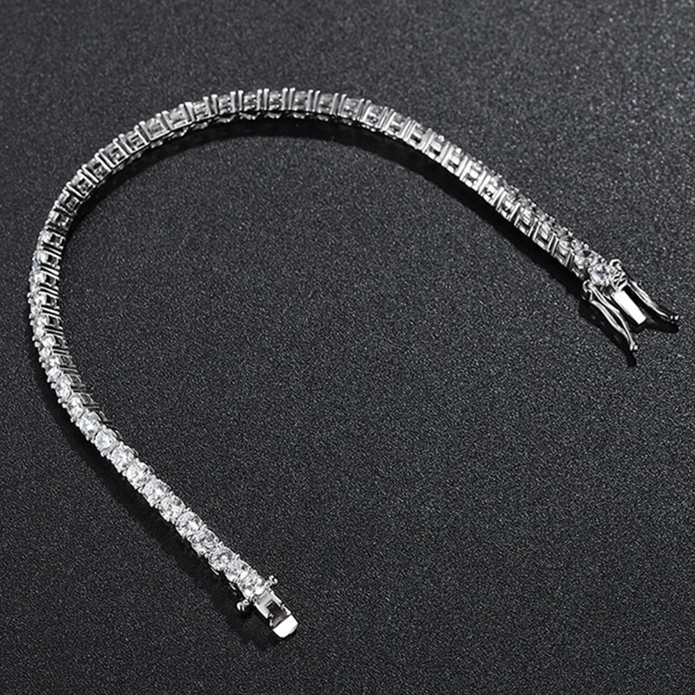 3 MM Round Cut Lab Sapphire High Carbon Diamond Gems Tennis Chain ...