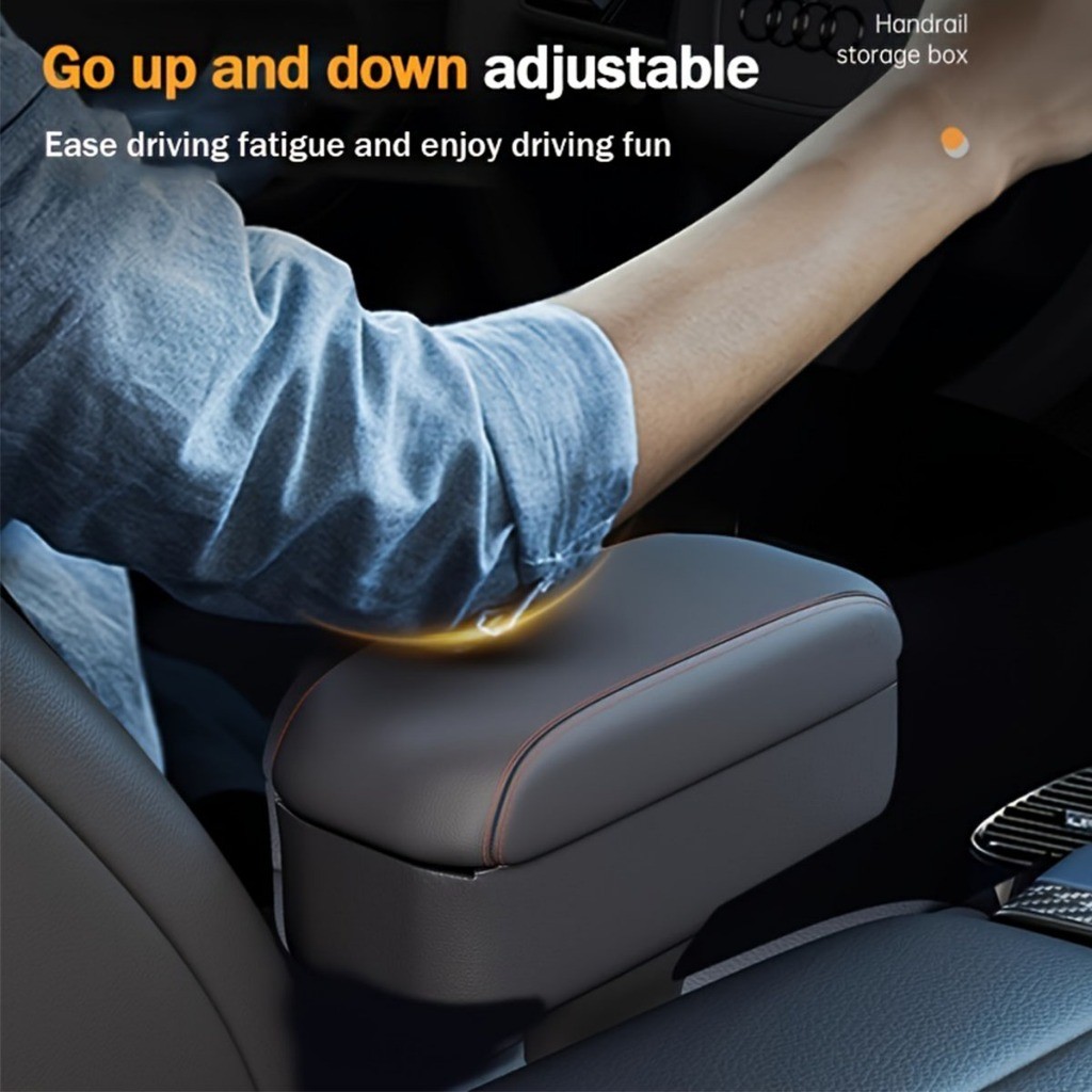 1pc Car Arm Rest Storage Box Adjustable Height Charging Organizer Elbow ...
