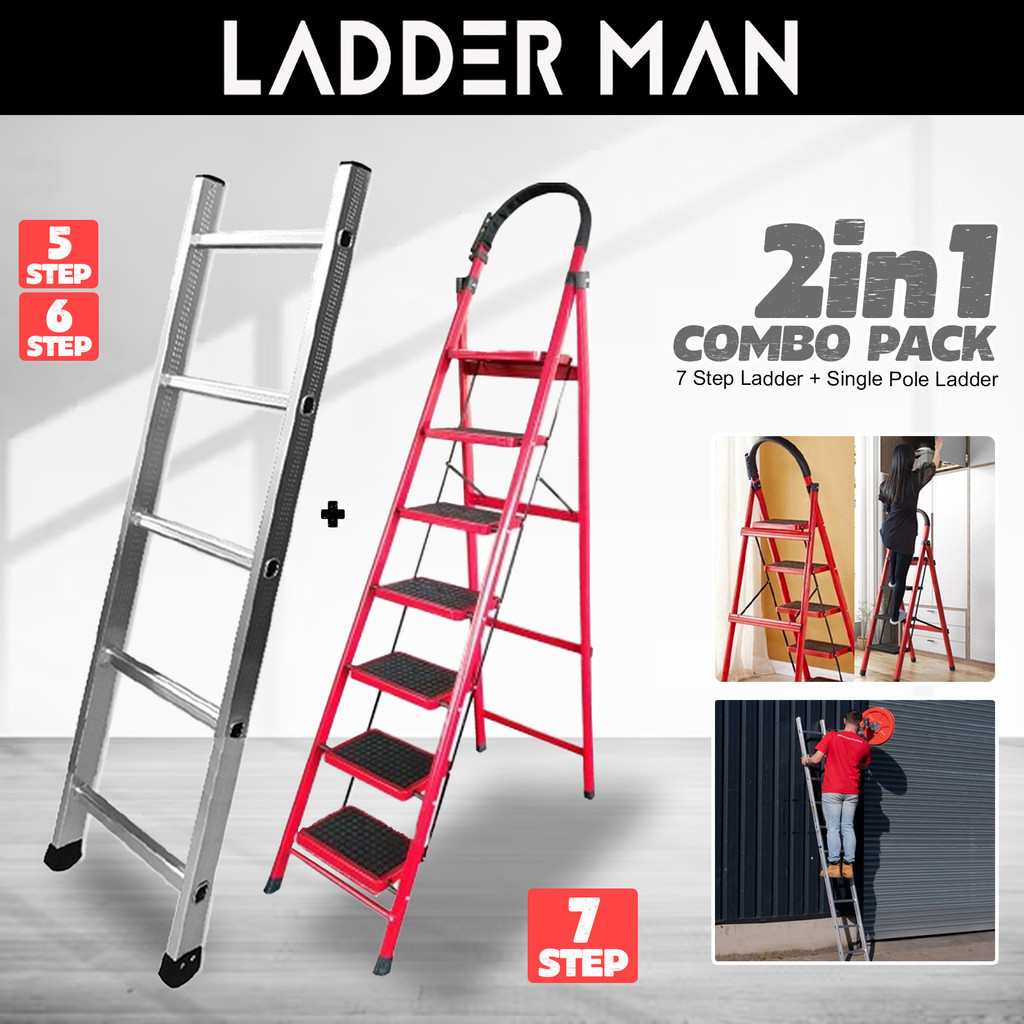 Foldable 7 Step Ladder Medium Duty Tangga Lipat Multipurpose Steel ...