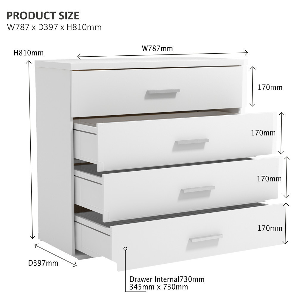 Tomato Kidz Bernie White 4 Chest Drawer 2.6 Feet Wide - Laci Baju ...