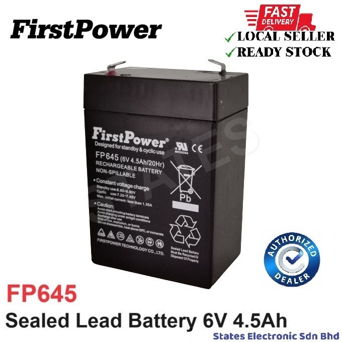 GENUINE FirstPower 6V 4.5Ah Rechargeable Sealed Lead Acid Battery ...
