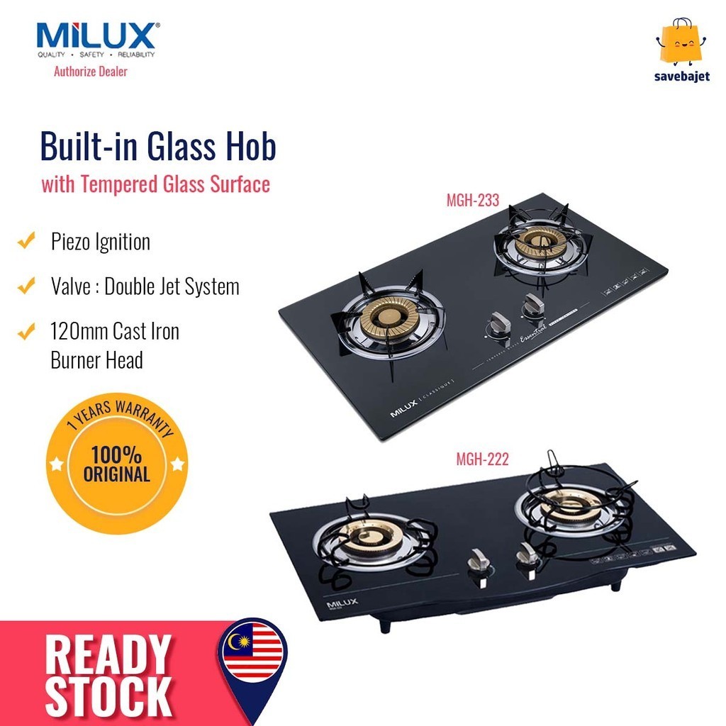 MiLUX Dapur Gas Kaca 2 Pembakar Built-In Two Burners Gas Cooker Glass ...