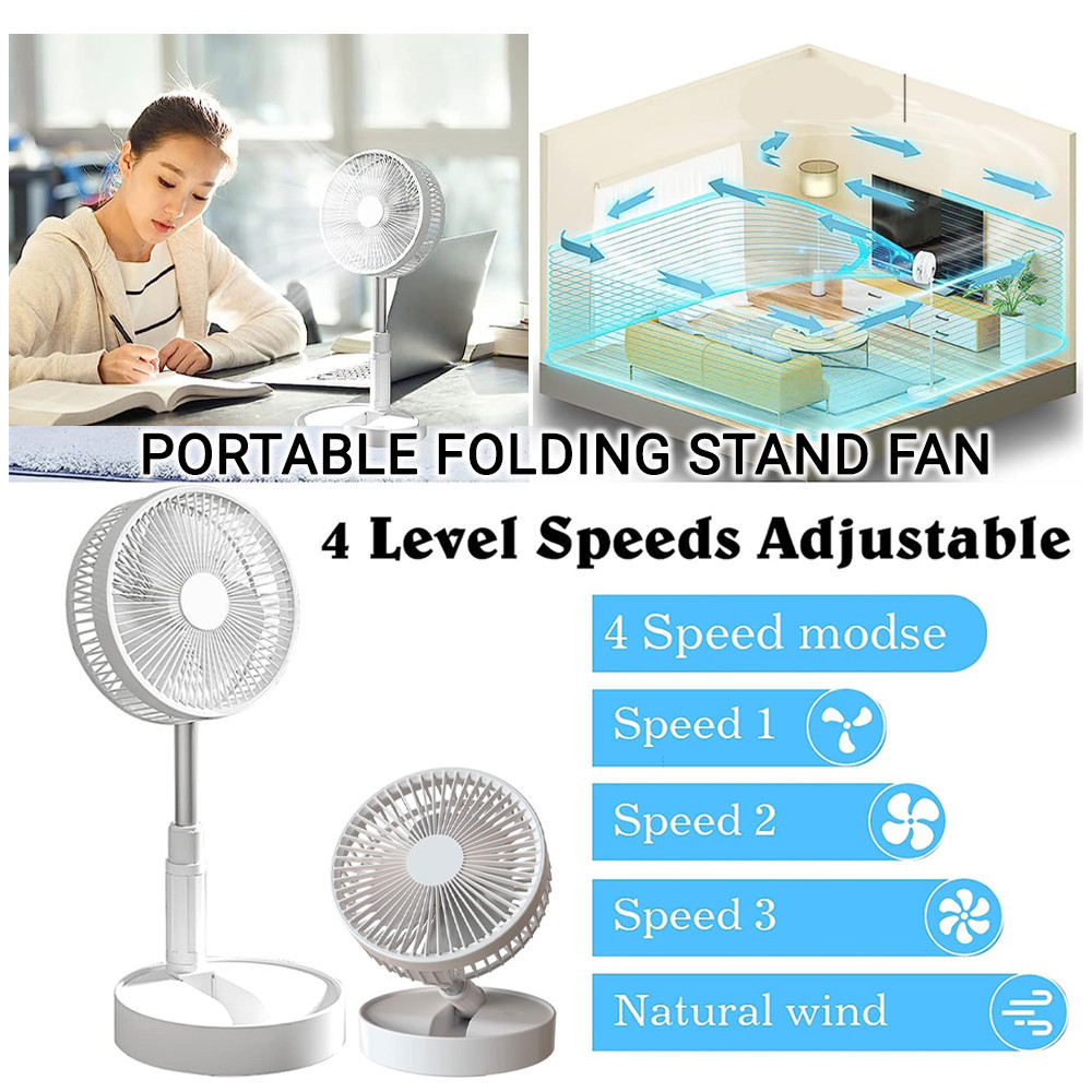 Portable Foldable Stand Fan Telescopic Floor/USB Desk Fan with 7200MAh ...