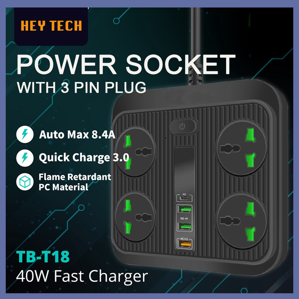 4 USB Ports Universal Power Strip Extension UK Plug Power Socket ...