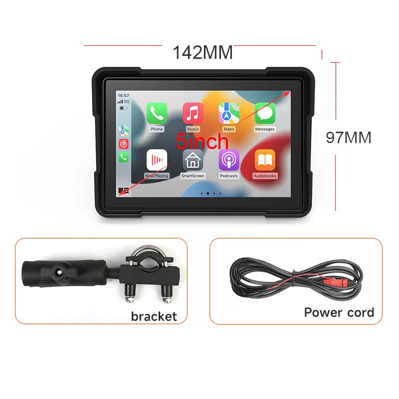 5 inch Motorcycle Touch Screen Monitor Wireless Apple Carplay Android ...