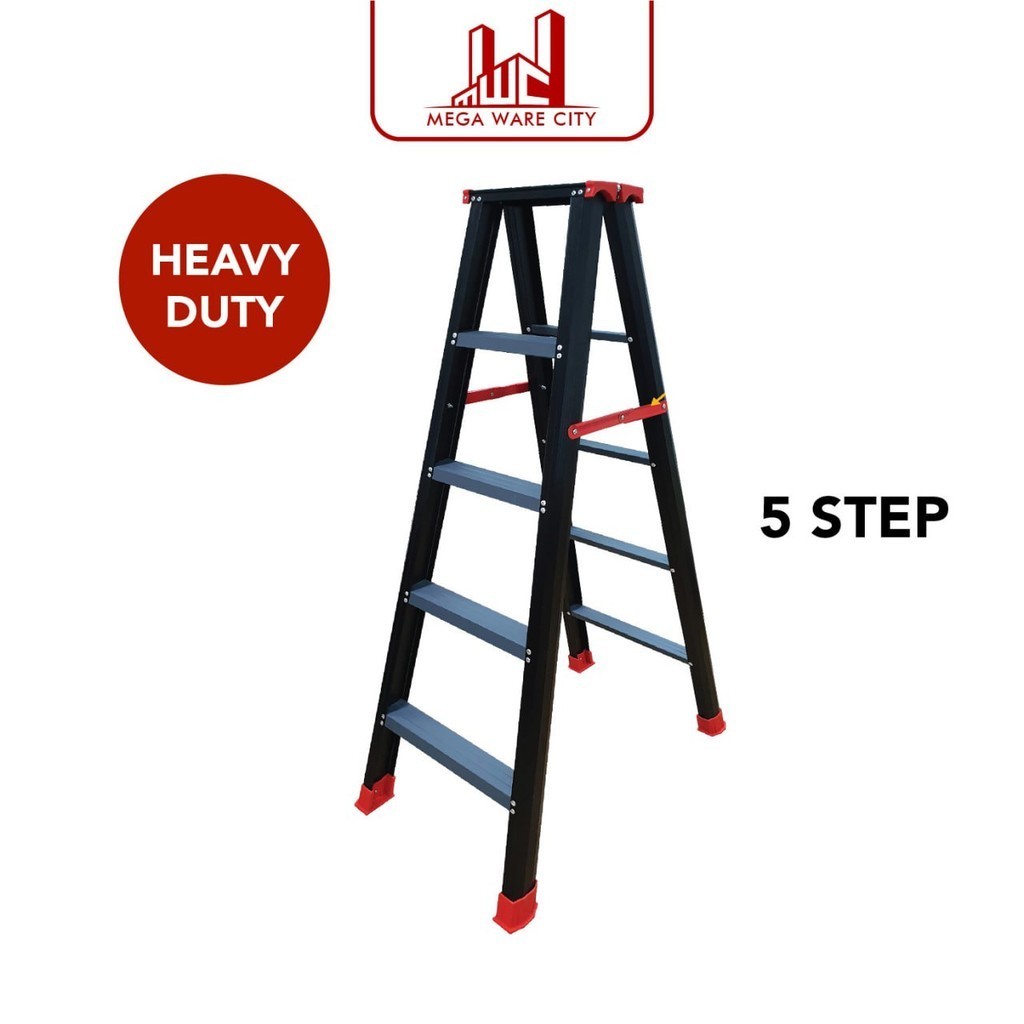 MWC 5 Step Midnight Black Double Sided Ladder Heavy Duty Aluminum ...