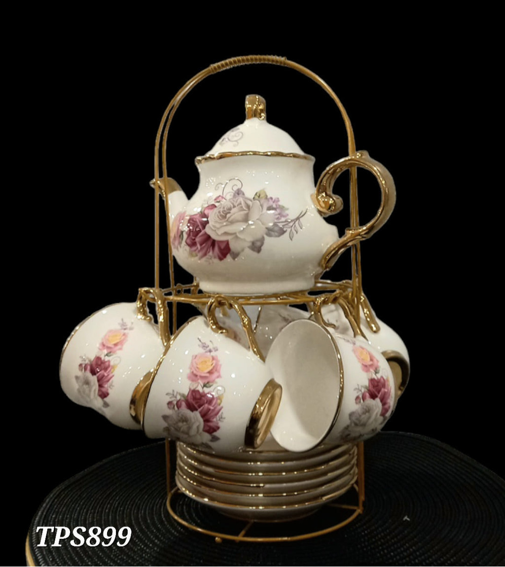 Romantika Ceramic Tea Set 13pcs with Metal Holder Tea Mugs Set ...