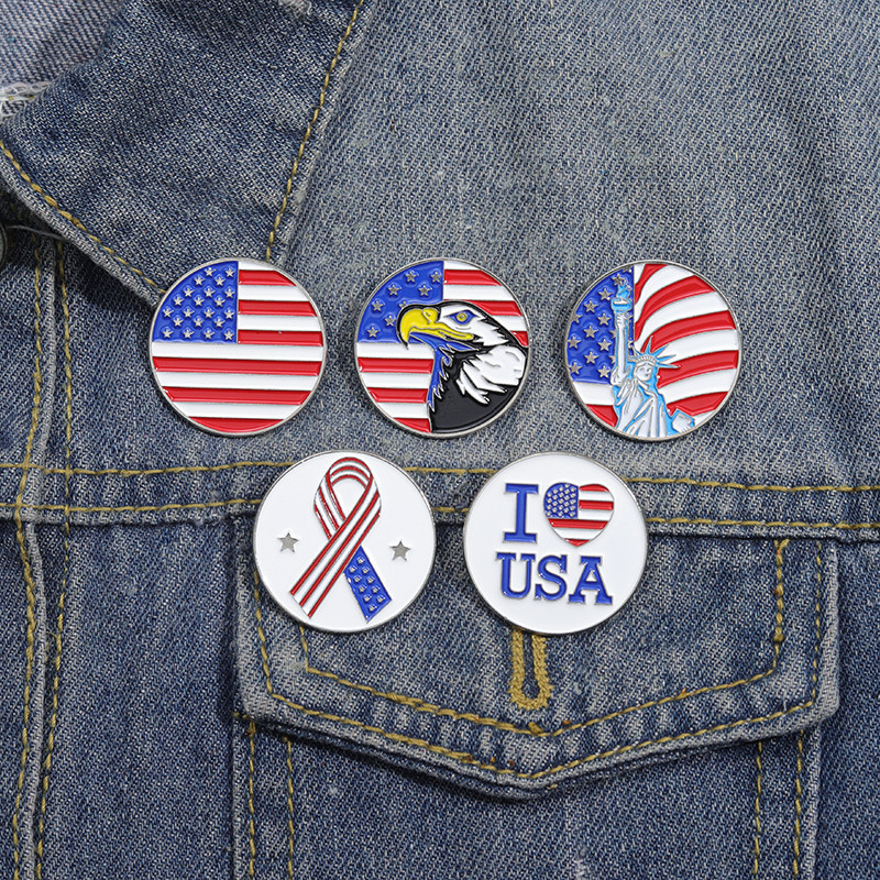Independence Day Flag Enamel Pins Brooches Cartoon Ribbon Eagle Brooch ...