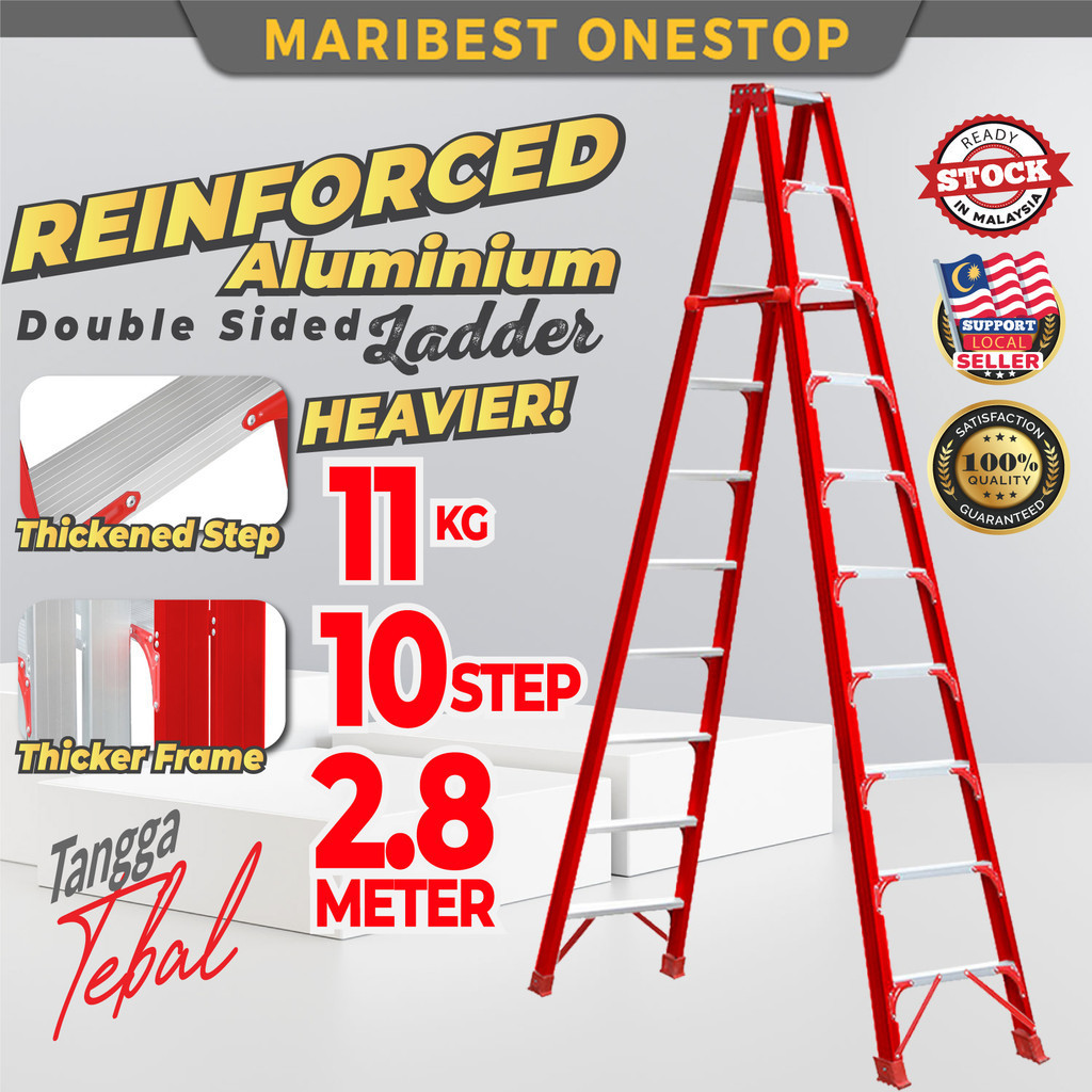 10 STEP Ladderman RED Reinforced Heavy Duty Aluminium Double Sided ...