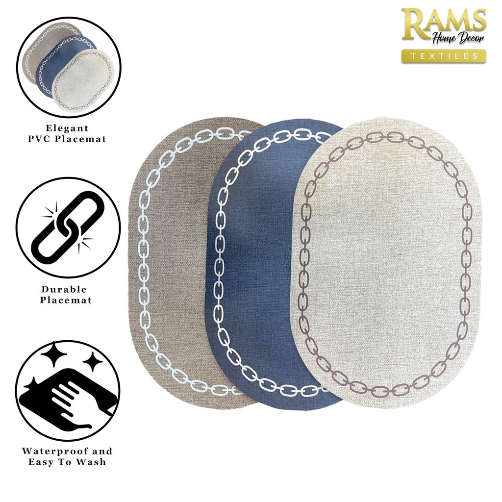RamsHomeDecor Oval PVC Placemats / Oval Placemats / Suitable For Dining ...