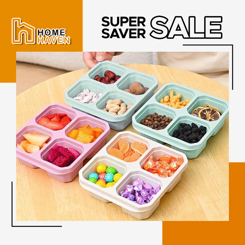 HOME HAVEN 4-Compartment Bento Lunch Box Set Snack Container Fruit ...