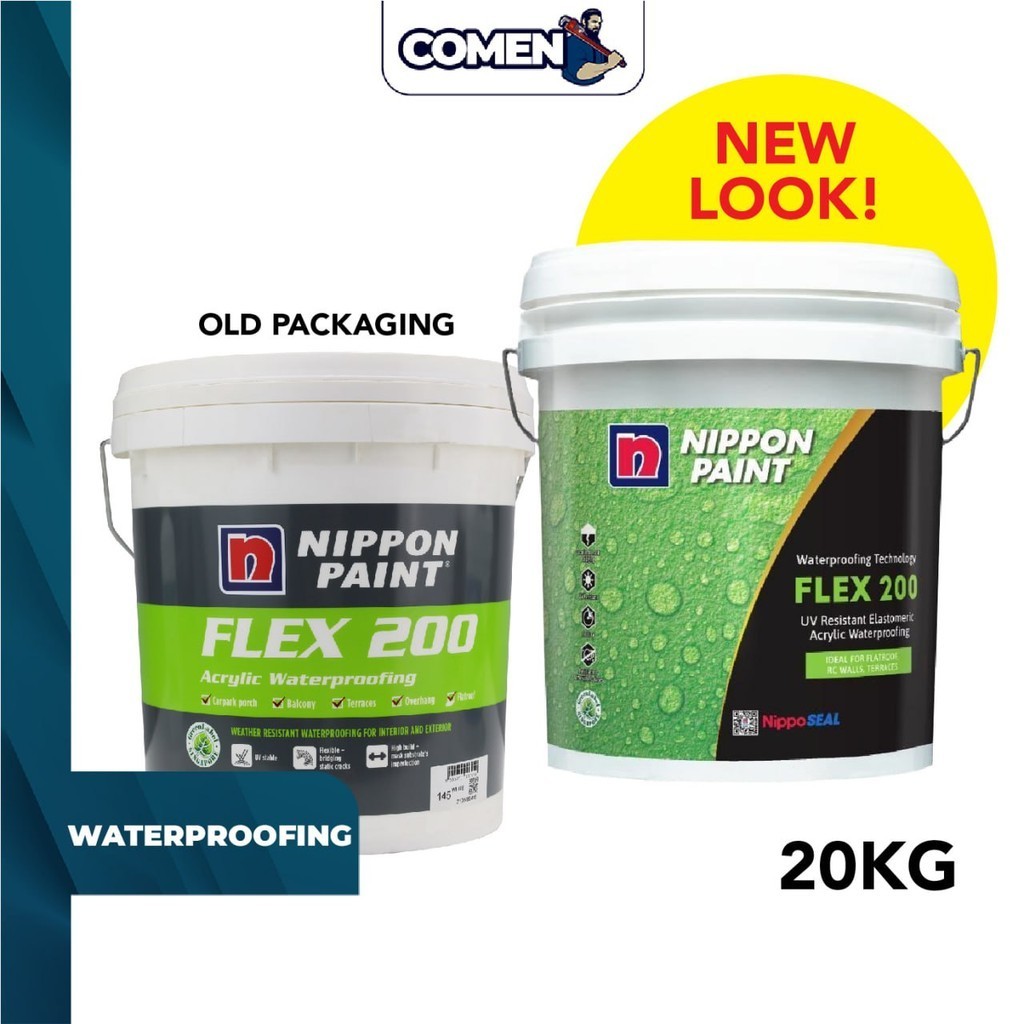 NIPPON PAINT Flex 200 Acrylic Waterproofing 20KG Wall Roof Balcony Waterproof Paint Cat Kali Air ...