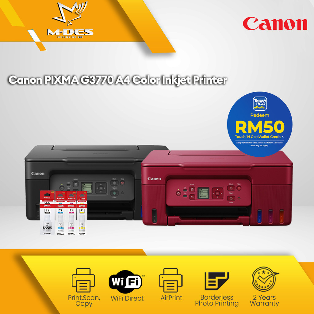 Canon PIXMA G3770 Wireless Refillable Ink Tank Printer ( USB/ Wi-Fi ...