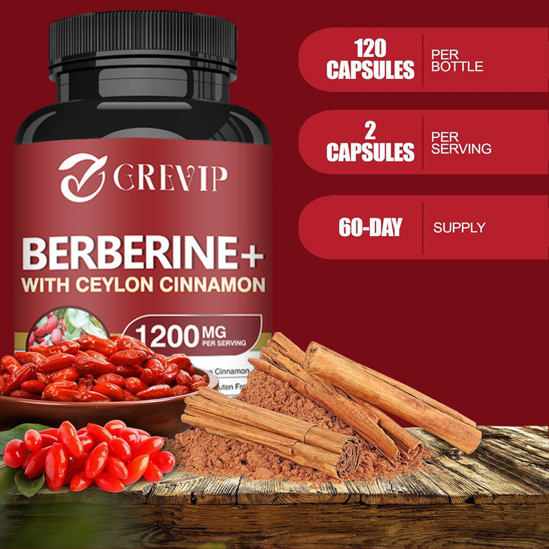 GREVIP Berberine Hydrochloride Capsules 1200 mg, Ceylon Cinnamon ...