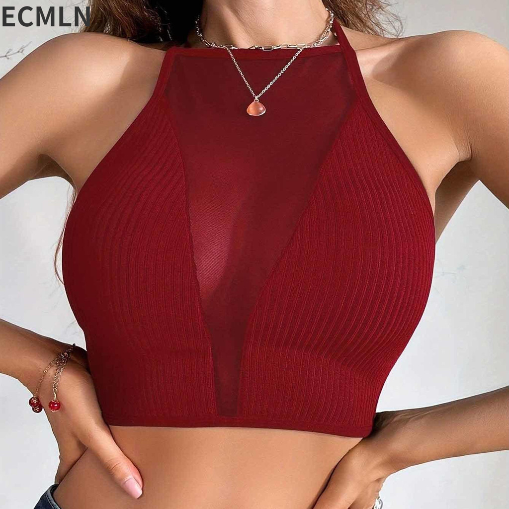 Ecmln Women Sexy See Through V Mesh Bra Top Backless Cross Straps