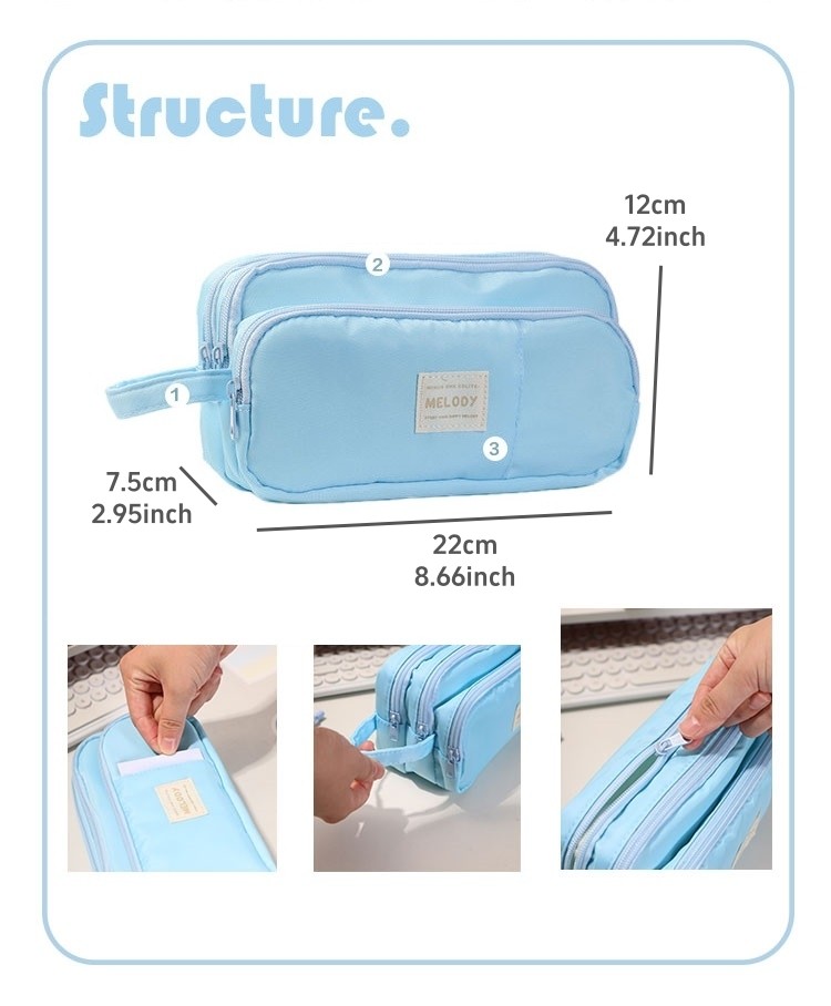 Penlab Staged Type Pencil Bag Pen Case Front Pocket 3 Compartment Cream ...
