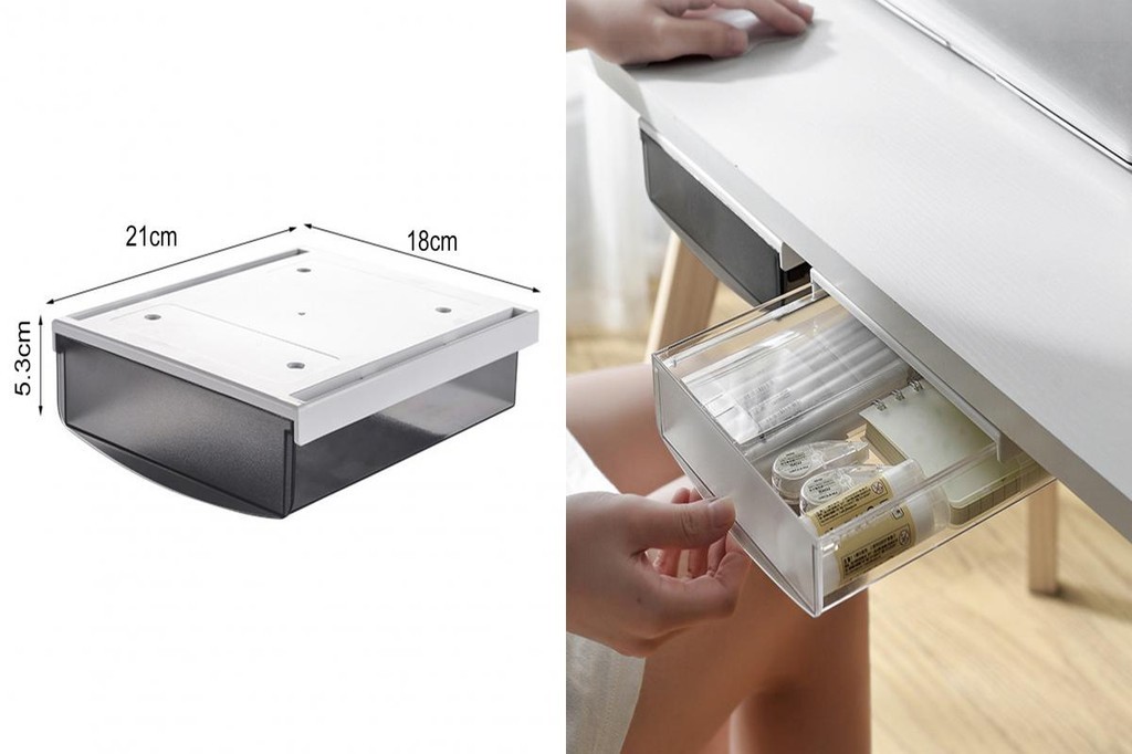 [poslajudo] under Desk Drawer Attachable Hidden Self-Adhesive Slide-out ...